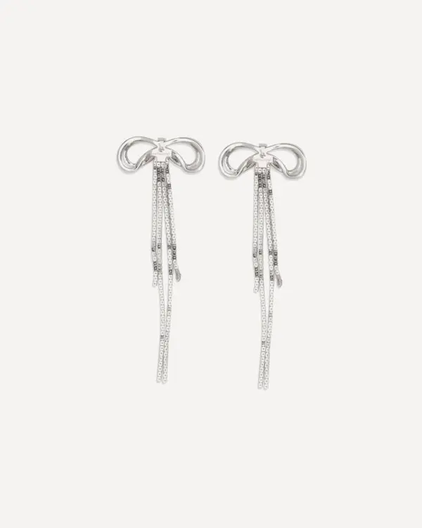 SELF-PORTRAIT Double Crystal Bow Drop Earrings - Silver