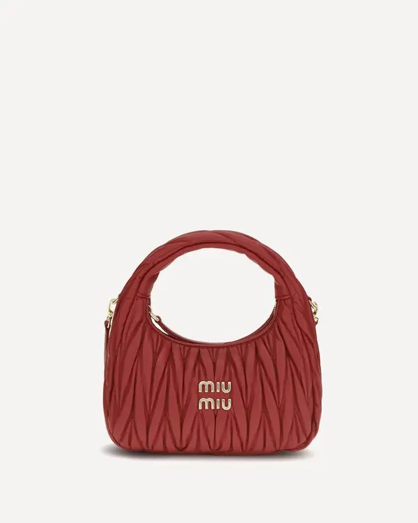 Miu Miu Quilted Matelassé Leather Hobo Handbag - Red