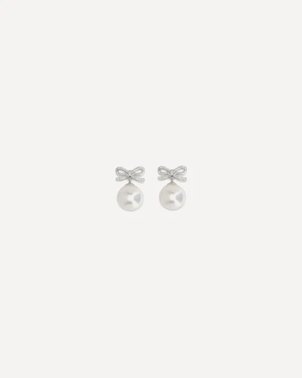 SELF-PORTRAIT Crystal Bow And Pearl Earrings - Silver