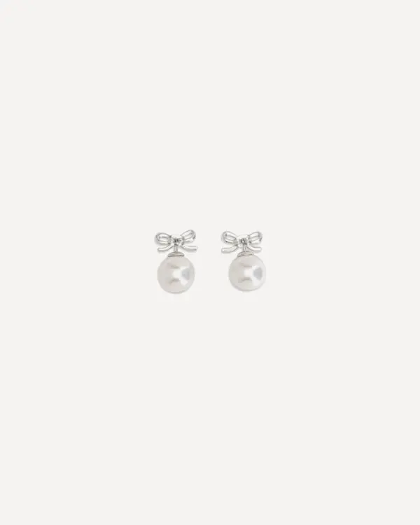 SELF-PORTRAIT Crystal Bow And Pearl Earrings