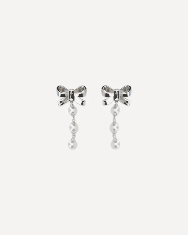 SELF-PORTRAIT Crystal Bow And Pearl Drop Earrings