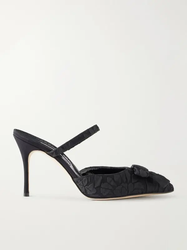 Manolo Blahnik X Emilia Wickstead Bow-embellished Jacquard Mules - Black