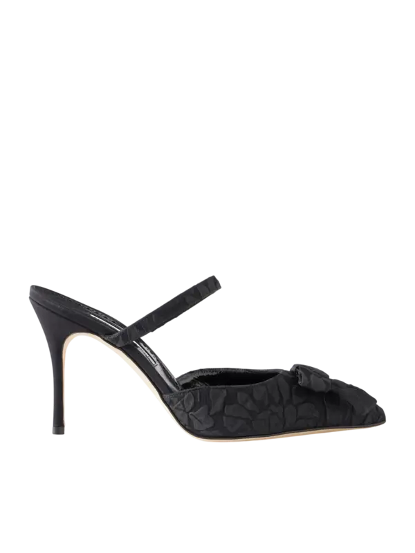 Manolo Blahnik X Emilia Wickstead Bow-embellished Jacquard Mules - Black