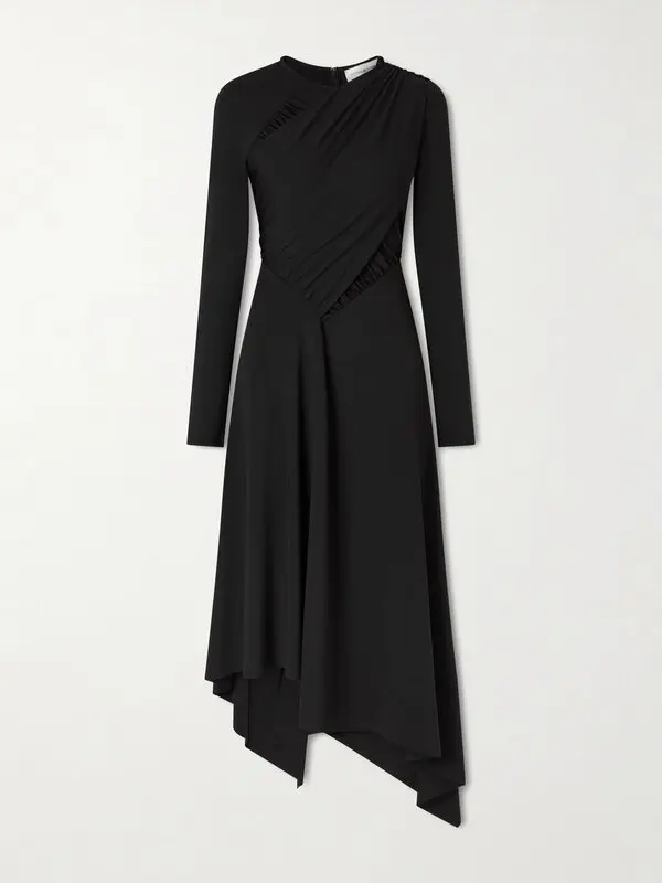 Victoria Beckham Gathered Crepe Midi Dress - Black