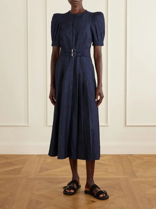 Gabriela Hearst Patricia Belted Denim Midi Dress - Blue