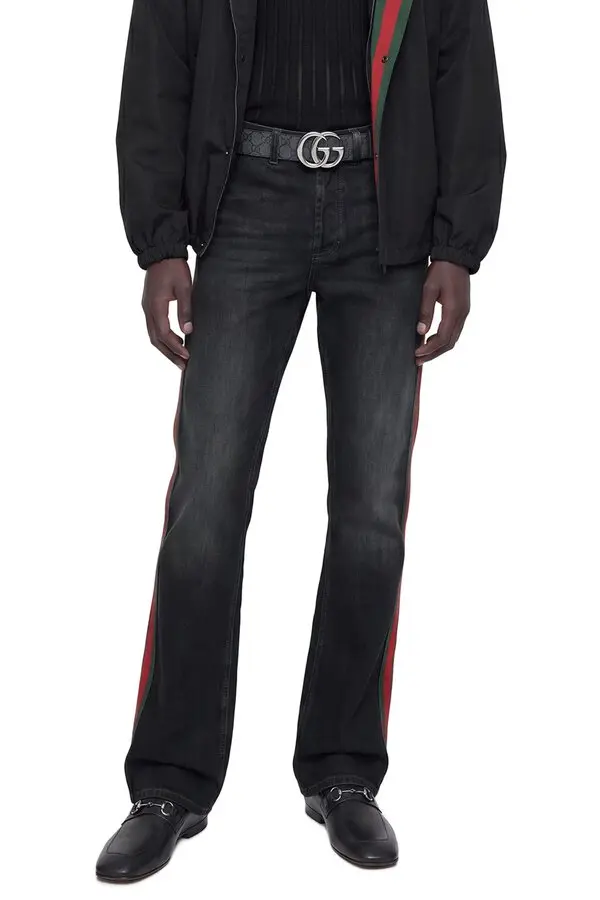 Gucci Flared 5 Pocket Jeans With Web - Black