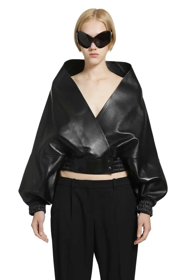 Balenciaga Wrap Jacket In Smooth Light Lambskin - Black