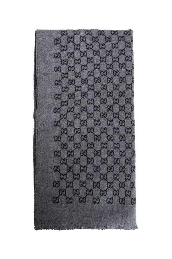 Gucci Double Jacquard Gg Wool Scarf - Grey