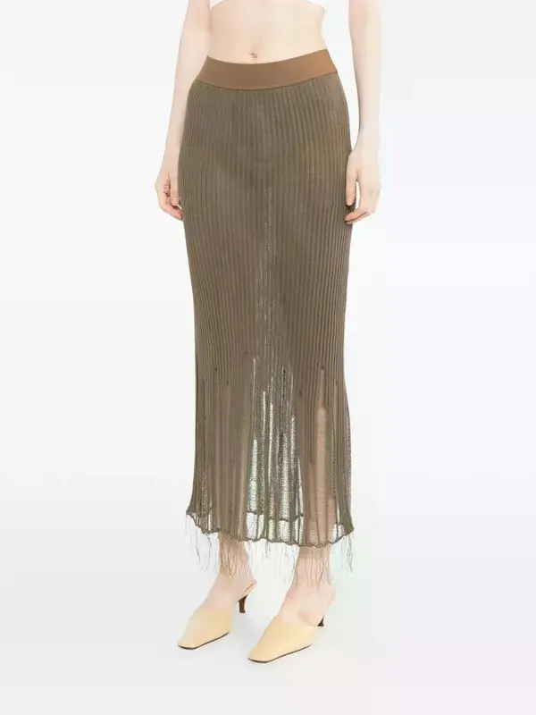 UMA WANG Distressed Ribbed-knit Skirt - Brown