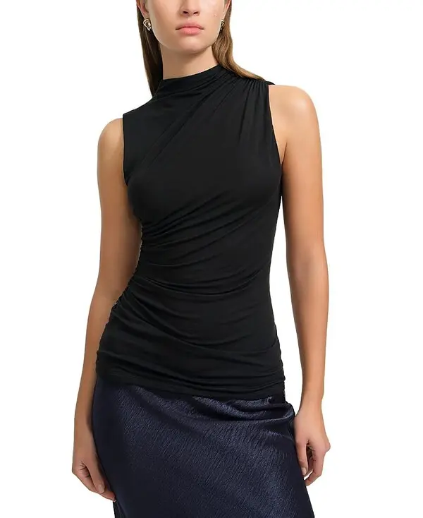 MARCELLA Camila Drape Neck Sleeveless Top - Black