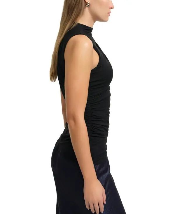 MARCELLA Camila Drape Neck Sleeveless Top - Black