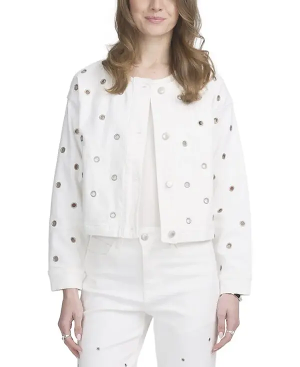 ELLE COLLECTION Grommet Embellished Jacket - Ivory