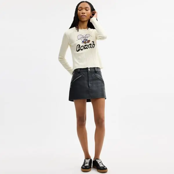 COACH X Brain Dead Kachi Mouse Graphic Long Sleeve Pointelle Knit Top