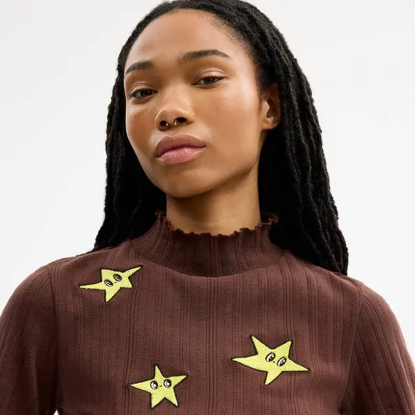 COACH X Brain Dead Graphic Pointelle Mock Neck Top