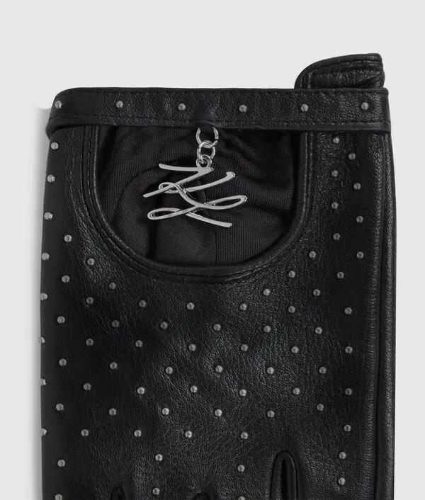 Karl Lagerfeld Studded Fingerless Leather Gloves