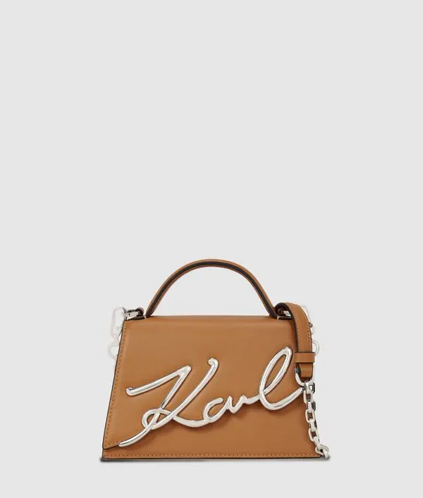 Karl Lagerfeld K/signature Small Crossbody Bag In Black Leather With Gold-tone Hardware - Caramel