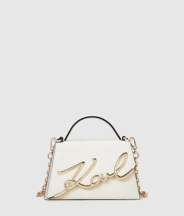 Karl Lagerfeld K/signature Small Crossbody Bag In Black Leather - Off White