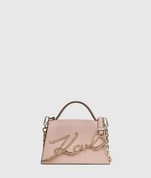 Karl Lagerfeld K/signature Small Crossbody Bag In Black Leather With Gold-tone Hardware - Pink
