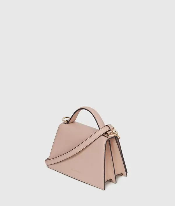 Karl Lagerfeld K/signature Small Crossbody Bag In Black Leather With Gold Tone Hardware - Pink