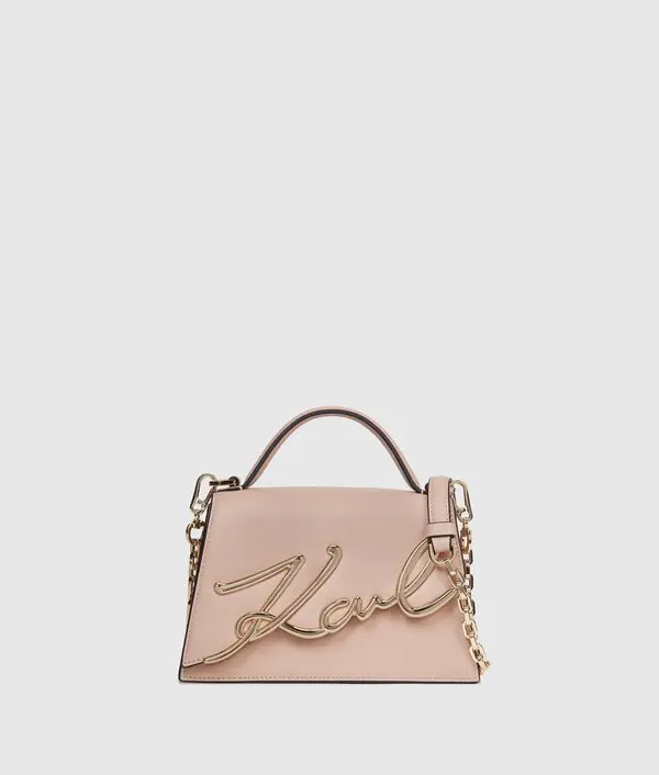 Karl Lagerfeld K/signature Small Crossbody Bag In Black Leather With Gold Tone Hardware - Pink