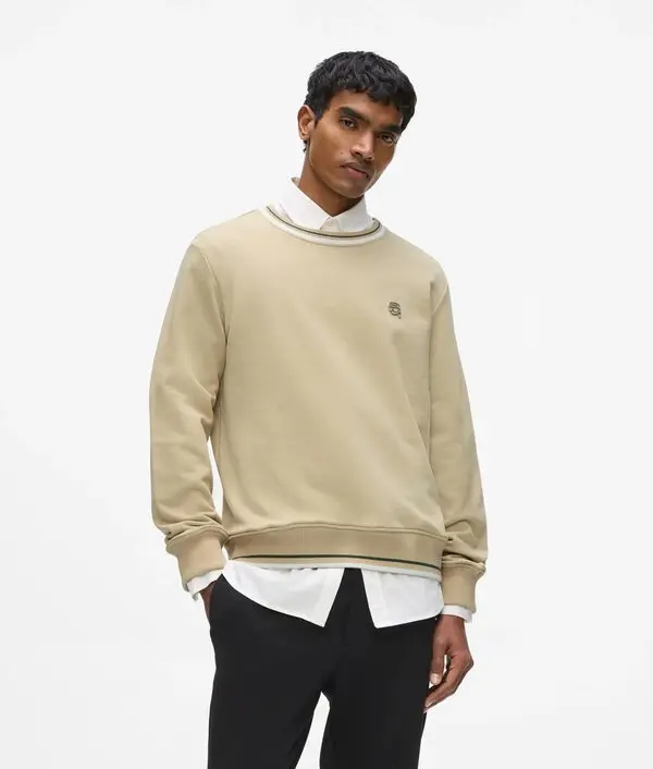 Karl Lagerfeld Crewneck Sweatshirt With Nautical Stripe Detail - Twill