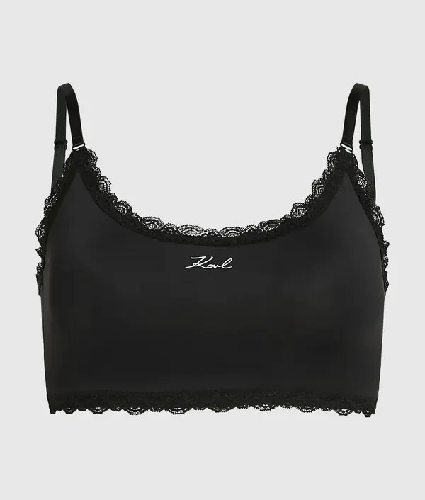 Karl Lagerfeld Signature Lace Trim Bralette - Black