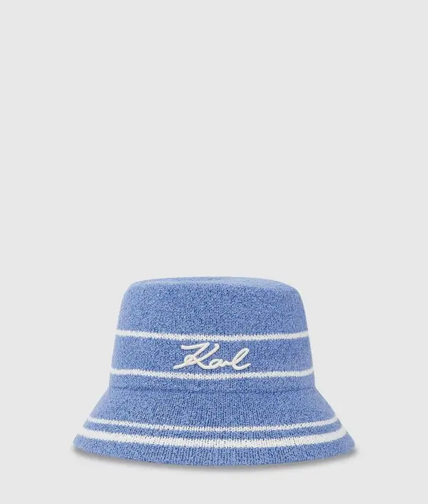Karl Lagerfeld Signature Knit Bucket Hat - Silver Lake Blue