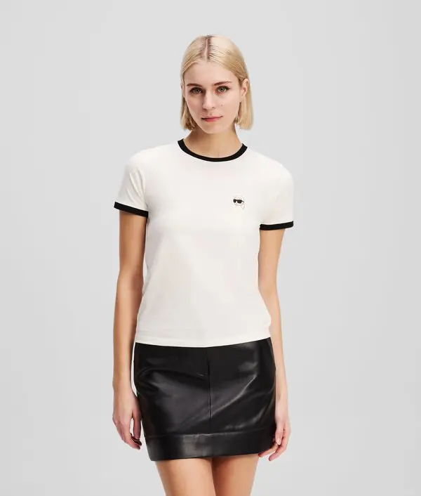Karl Lagerfeld Ikon Contrast Piping T-shirt - Cannoli Cream