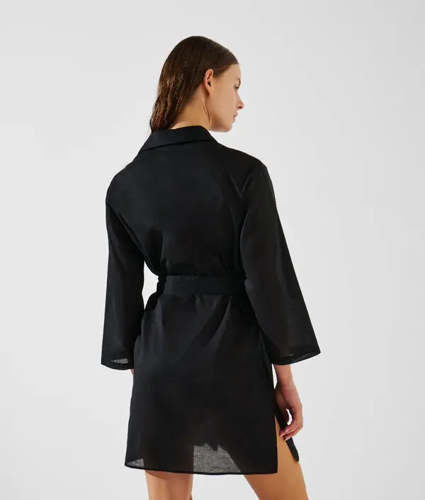 Karl Lagerfeld Cotton Shirt Dress With Signature Embroidery - Black