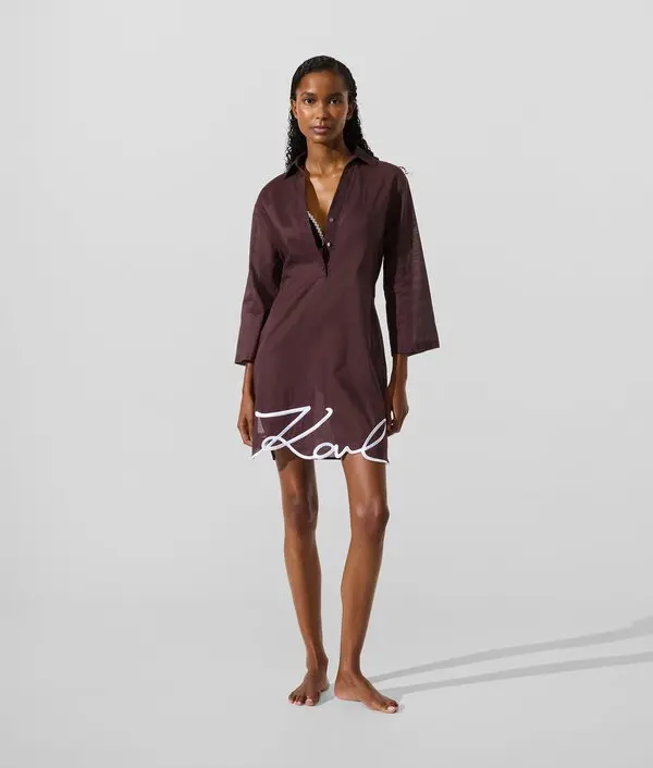 Karl Lagerfeld Cotton Shirt Dress With Signature Embroidery - Fudge