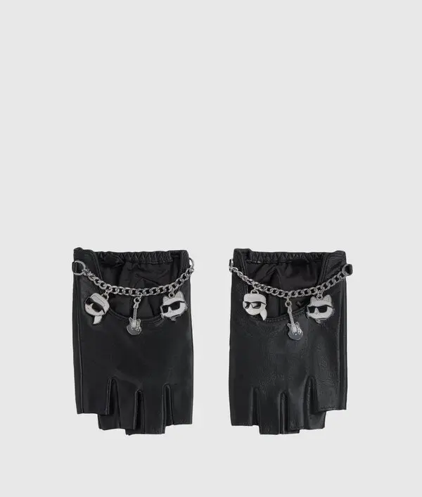 Karl Lagerfeld Ikon Charms Fingerless Gloves - Black
