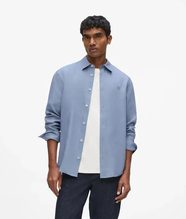 Karl Lagerfeld Monogram Linen Shirt - Country Blue