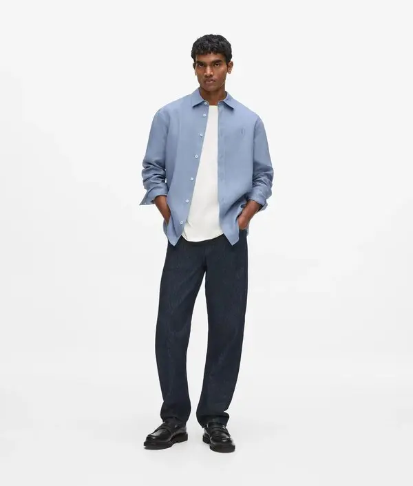 Karl Lagerfeld Monogram Linen Shirt - Country Blue