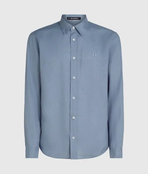 Karl Lagerfeld Monogram Linen Shirt - Country Blue