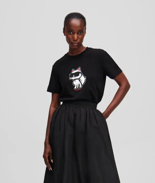 Karl Lagerfeld Ikon Choupette T-shirt In Organic Cotton - Black