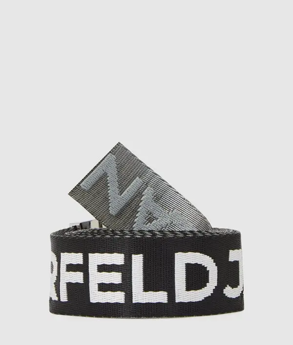KL JEANS Reversible Webbing Belt With Logo Detail - Black/silver