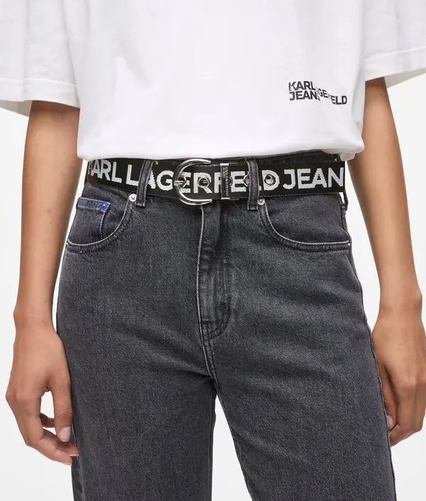KL JEANS Reversible Webbing Belt With Logo Detail - Black/silver