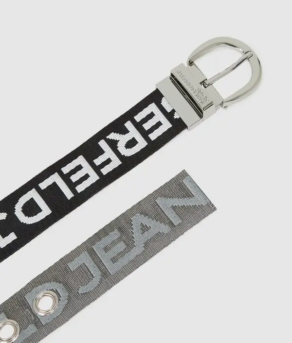 KL JEANS Reversible Webbing Belt With Logo Detail - Black/silver