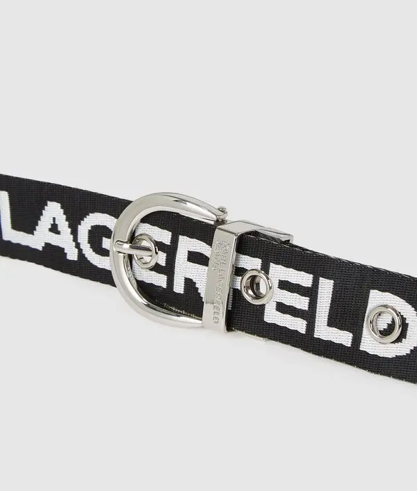 KL JEANS Reversible Webbing Belt With Logo Detail - Black/silver