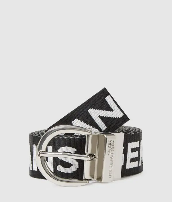 KL JEANS Reversible Webbing Belt With Logo Detail - Black/silver
