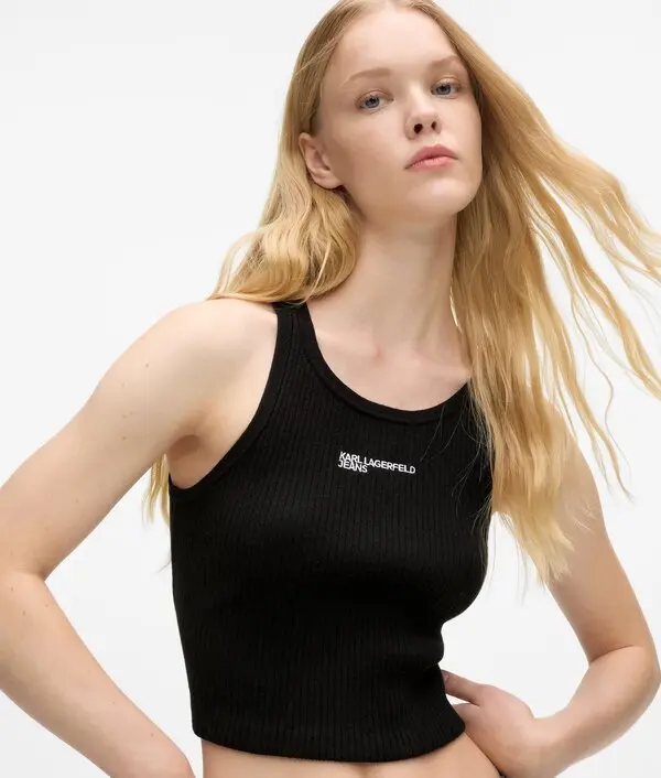 KL JEANS Jeans Ribbed Knit Cropped Tank Top - Black