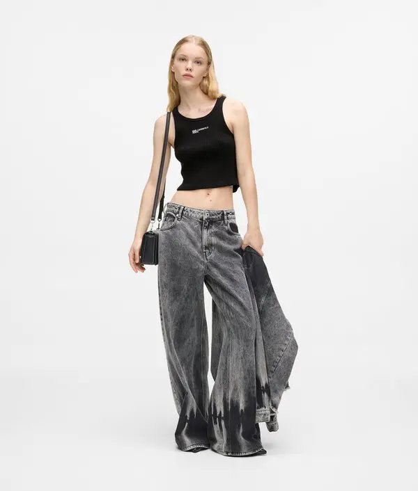 KL JEANS Jeans Ribbed Knit Cropped Tank Top - Black