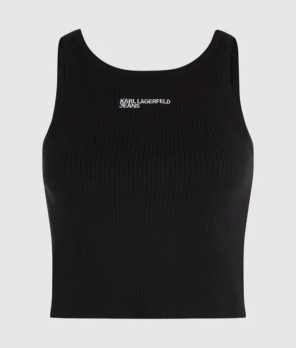 KL JEANS Jeans Ribbed Knit Cropped Tank Top - Black