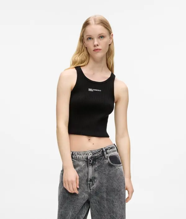 KL JEANS Jeans Rib-knit Cropped Tank Top - Black