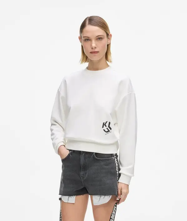 KL JEANS Jeans Monogram Cropped Sweatshirt - White