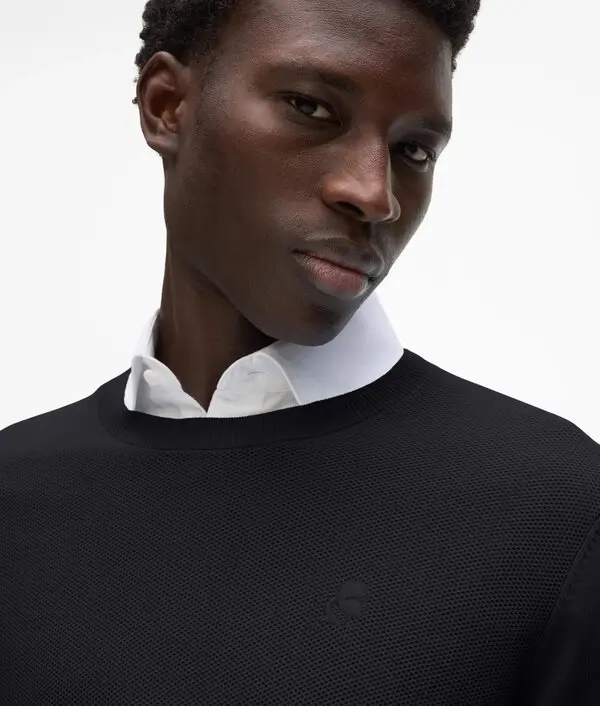 Karl Lagerfeld Crewneck Sweater With Patterned Design And Striped Edges