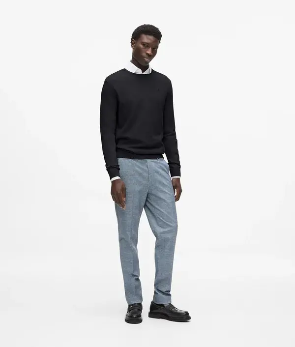 Karl Lagerfeld Crewneck Sweater With Patterned Design And Striped Edges