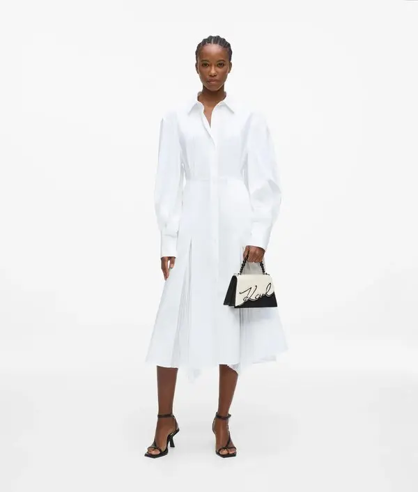 Karl Lagerfeld Organic Cotton Pleated Shirt Dress