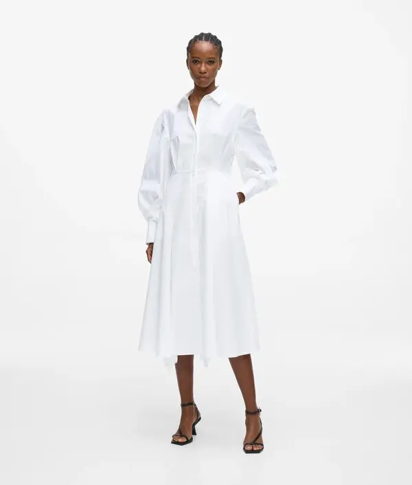 Karl Lagerfeld Organic Cotton Pleated Shirt Dress - White