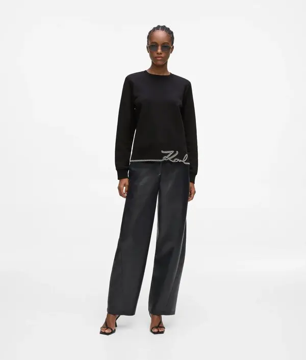 Karl Lagerfeld Signature Faux-pearl Hem Sweatshirt